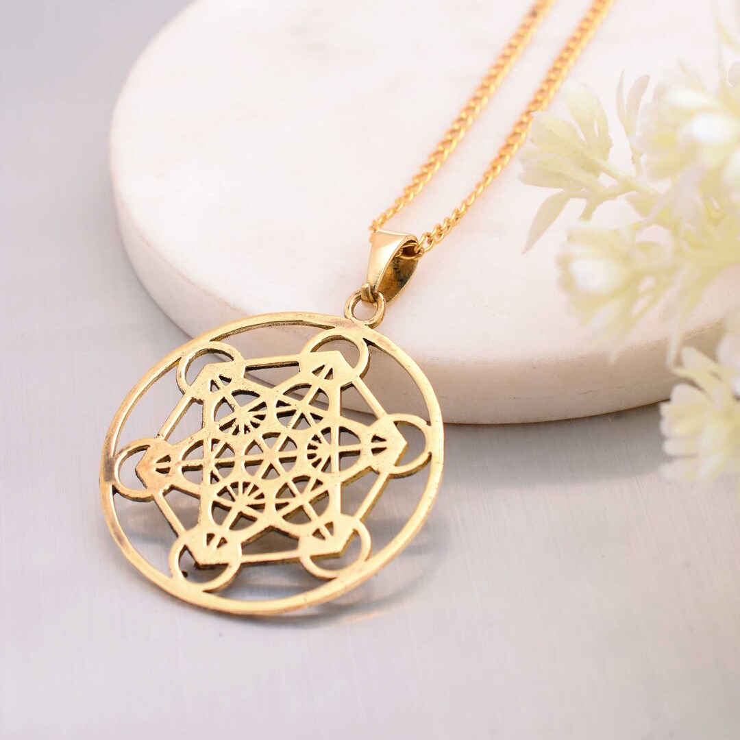 Metatron's Cube Gold Necklace -brass Metatrons Cube Pendant - Sacred ...