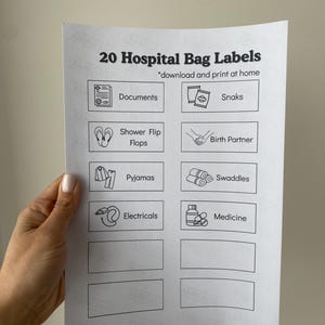 Maternity Hospital Bag Labels | Printable Organizer | Baby Planning and ...