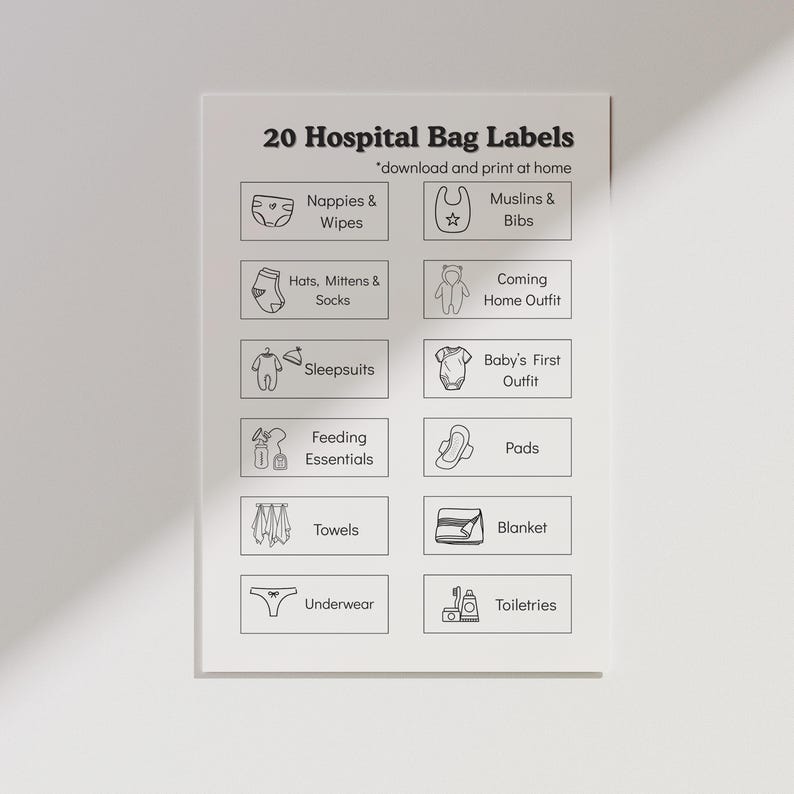 Maternity Hospital Bag Labels | Printable Organizer | Baby Planning and ...