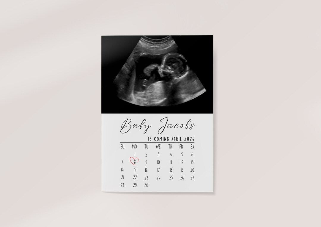 Pregnancy Announcement Due Date Calendar Card | Baby Ultrasound ...