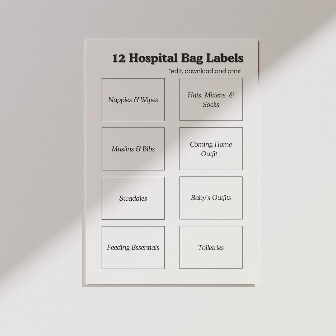 Editable Hospital Mom Bag Labels | Printable Organizer | Baby Planning ...