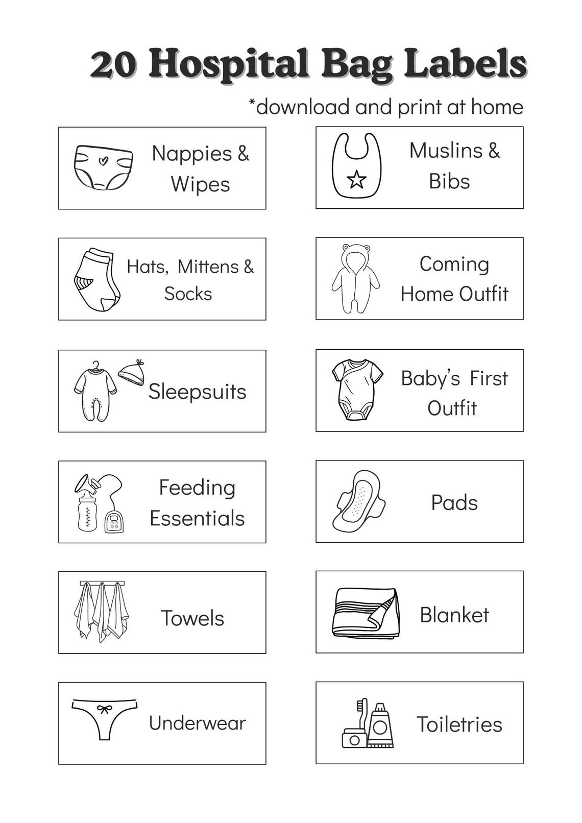 Maternity Hospital Bag Labels | Printable Organizer | Baby Planning and ...