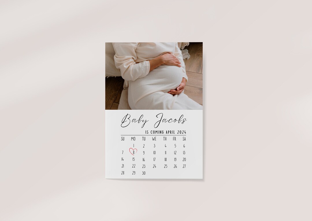 Baby Announcement Due Date Calendar Pregnancy Printable Announcement ...