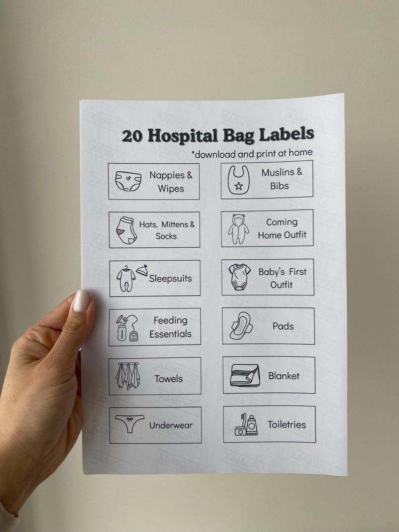 Maternity Hospital Bag Labels | Printable Organizer | Baby Planning and ...