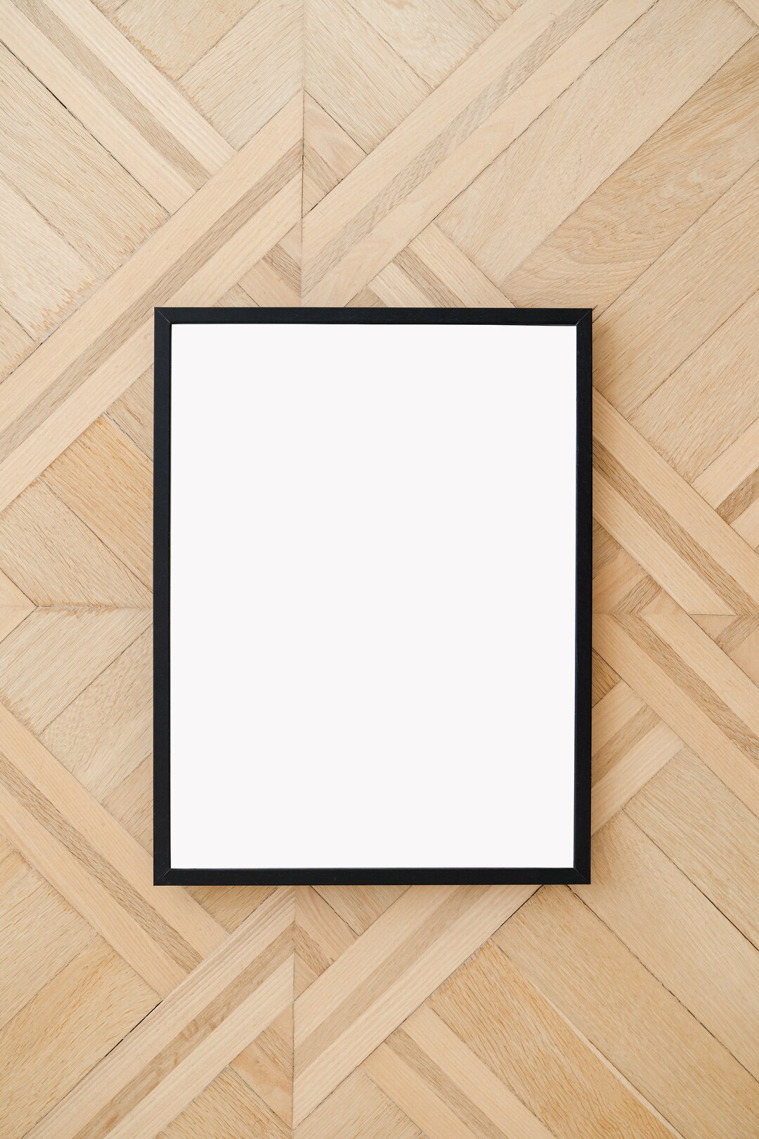 Black Frame Vertical Mockup on Wooden Background. Minimalist Digital ...