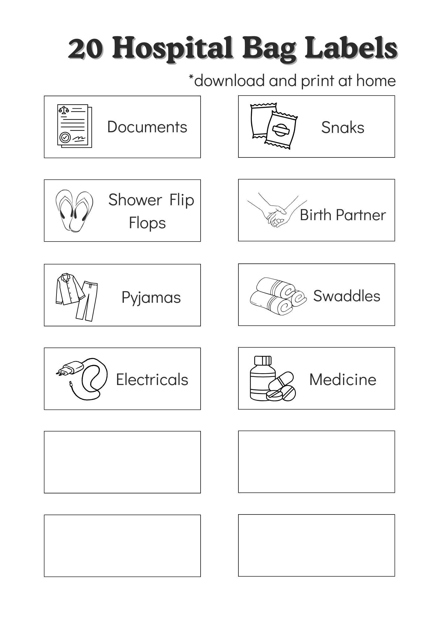 Maternity Hospital Bag Labels | Printable Organizer | Baby Planning and ...