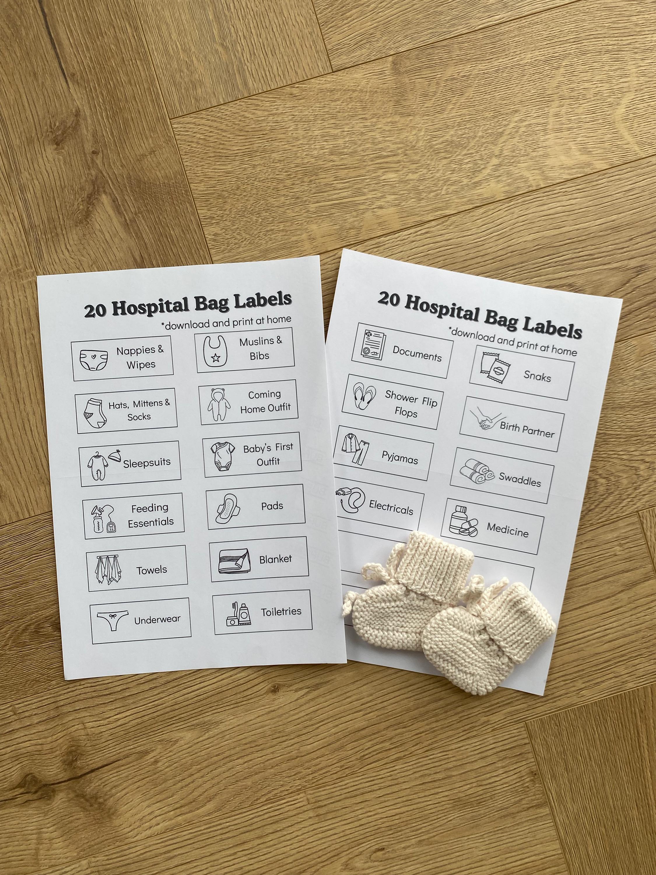 Maternity Hospital Bag Labels | Printable Organizer | Baby Planning and ...