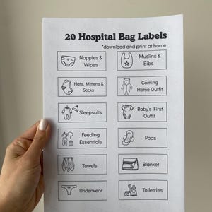 Maternity Hospital Bag Labels | Printable Organizer | Baby Planning and ...
