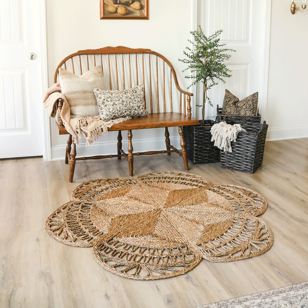 Natural Jute Round Rug D59", Large Woven Seagrass Rug, Circular Fiber ...