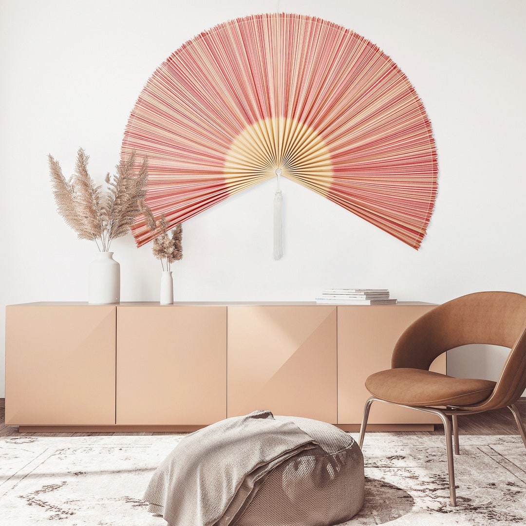 Bamboo Folding Wall Fan Décor, Giant Bamboo Fan Headboard With Tassel ...