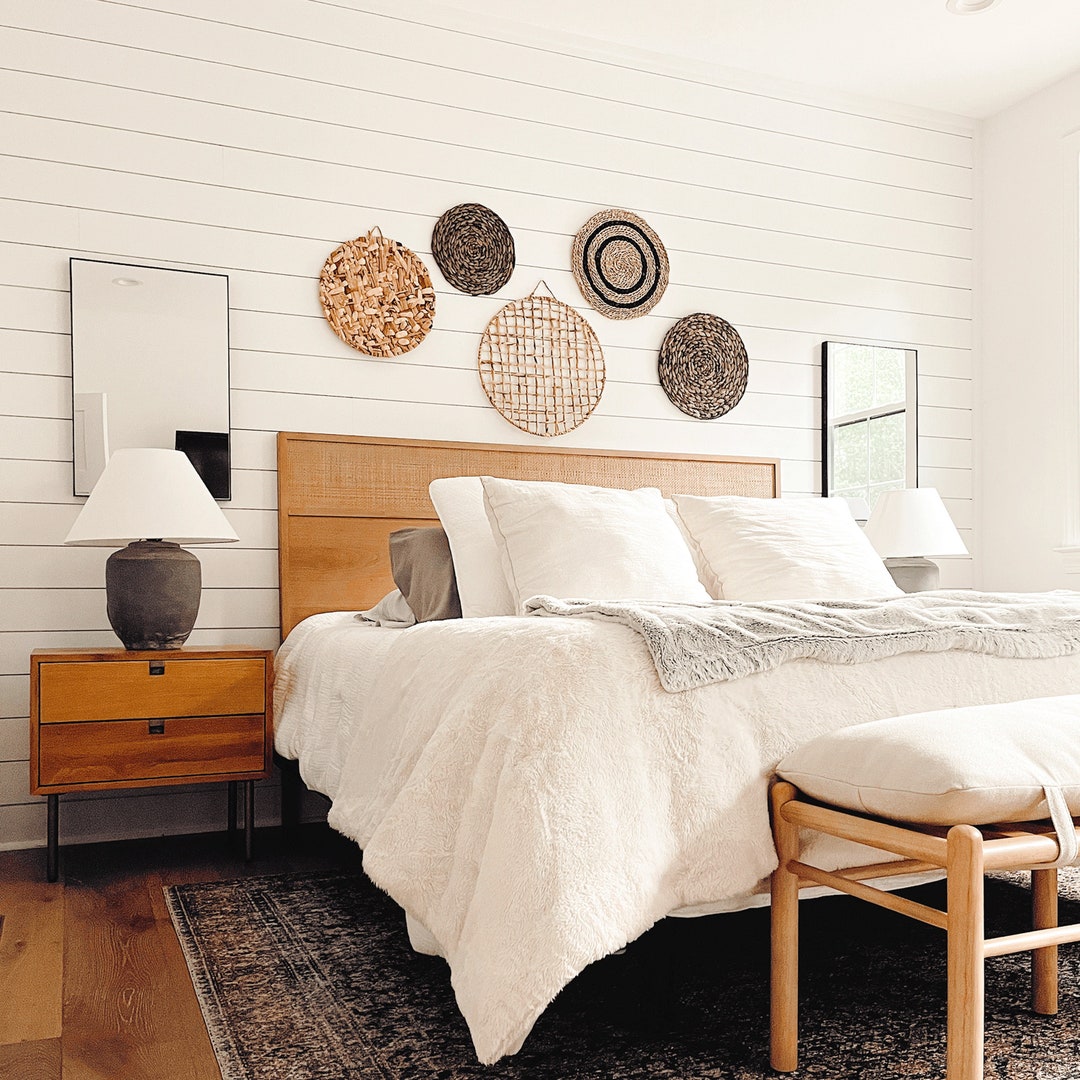 Wicker Wall Basket Décor, Set of 5, Hanging Woven Seagrass Flat Baskets ...