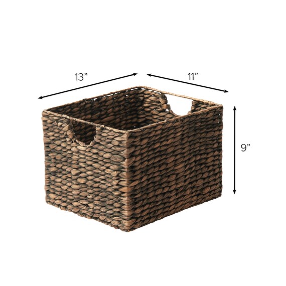 Wicker Water Hyacinth Baskets for Storage Set of 3 Shelf Cube Basket for Organizing and Home Decor Dark Natural Woven Bins With Handles Etsy UK