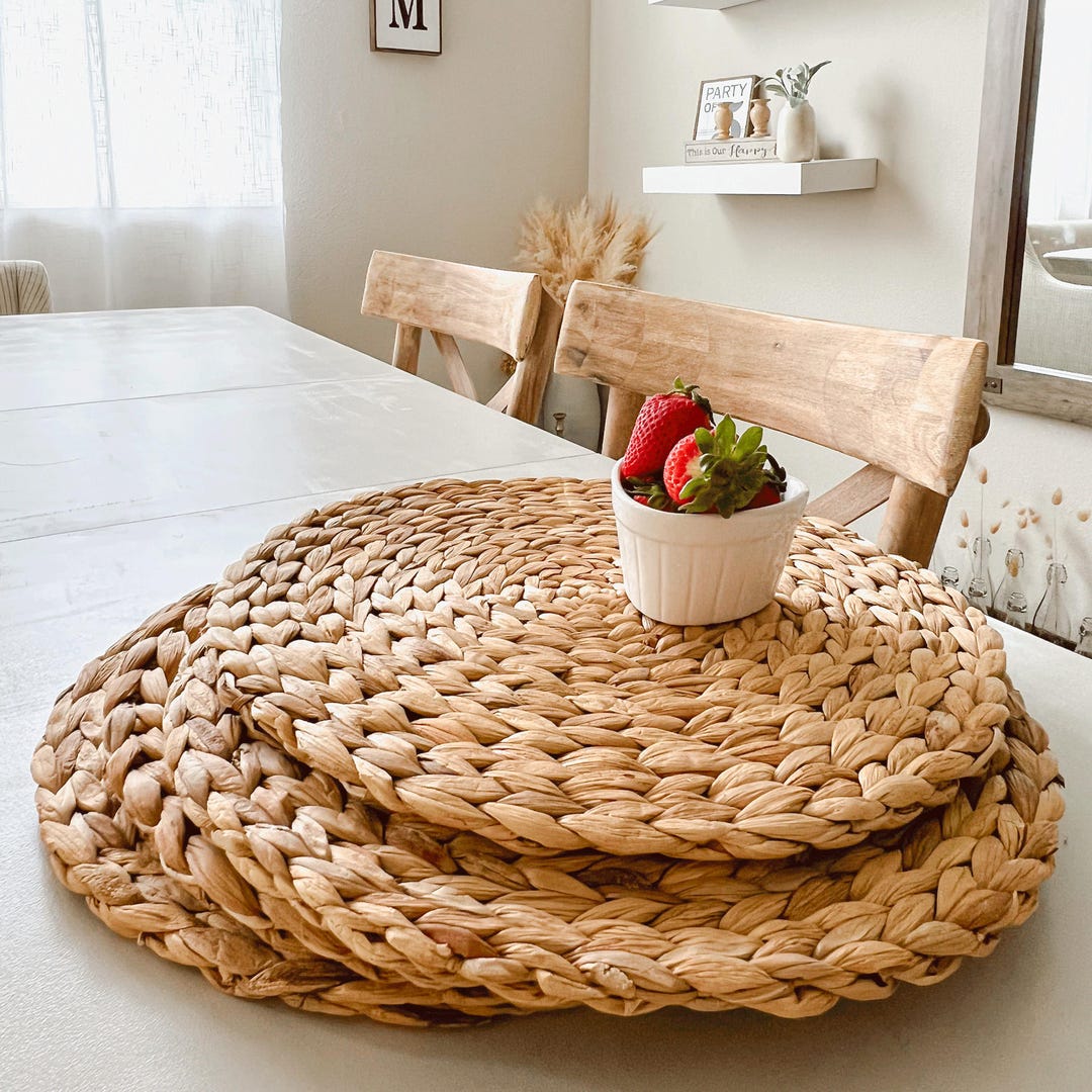 Wicker Natural Water Hyacinth Placemat, Set of 8, Large Thick Placemat ...