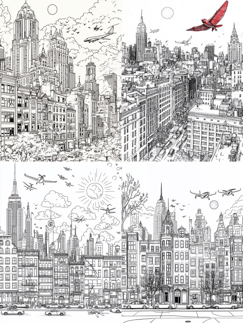 70 Adult Coloring Pages Guitars Cityscapes Forests Pianos Peacocks 70 ...