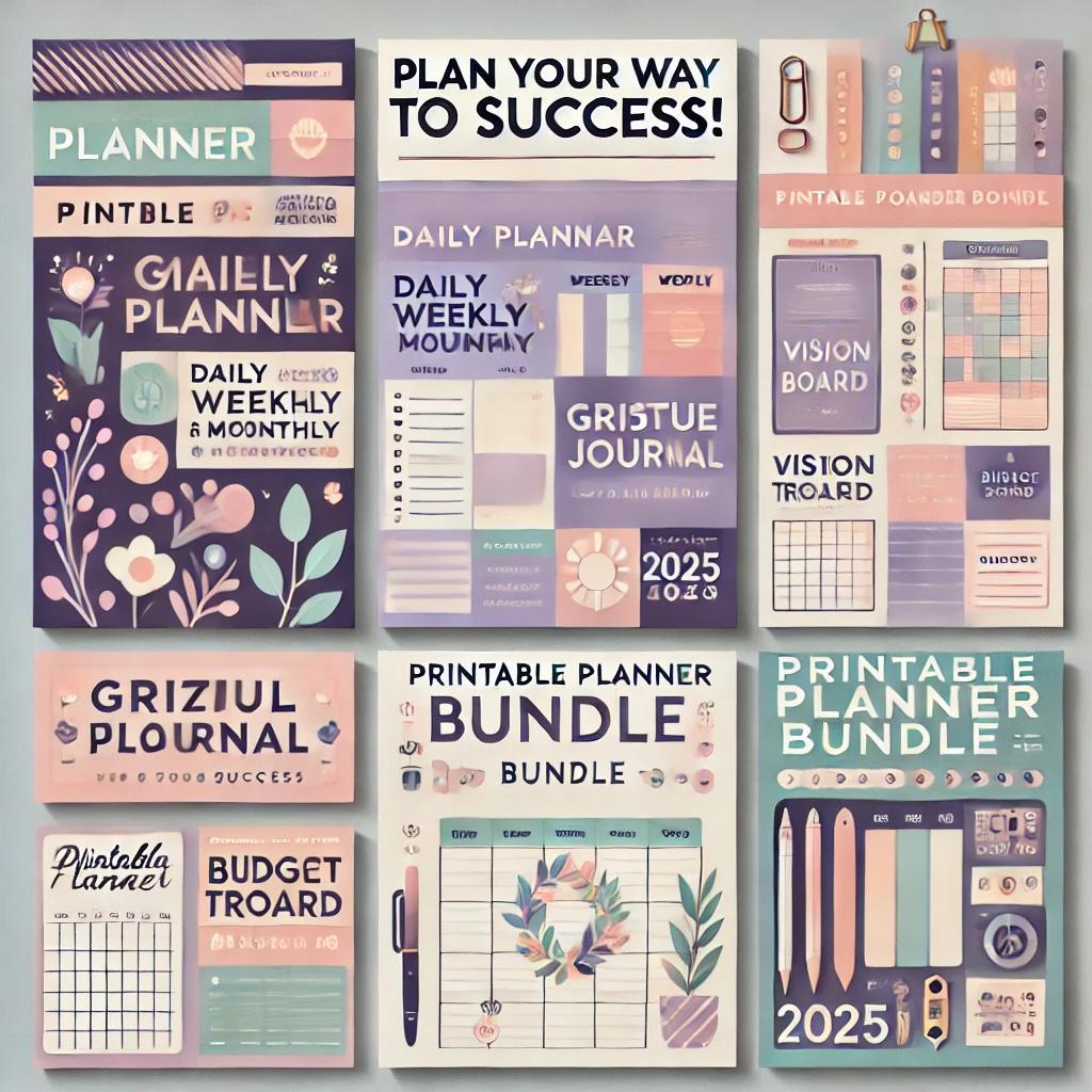 Printable Planner Bundle Daily, Weekly & Monthly Planners Vision Board ...
