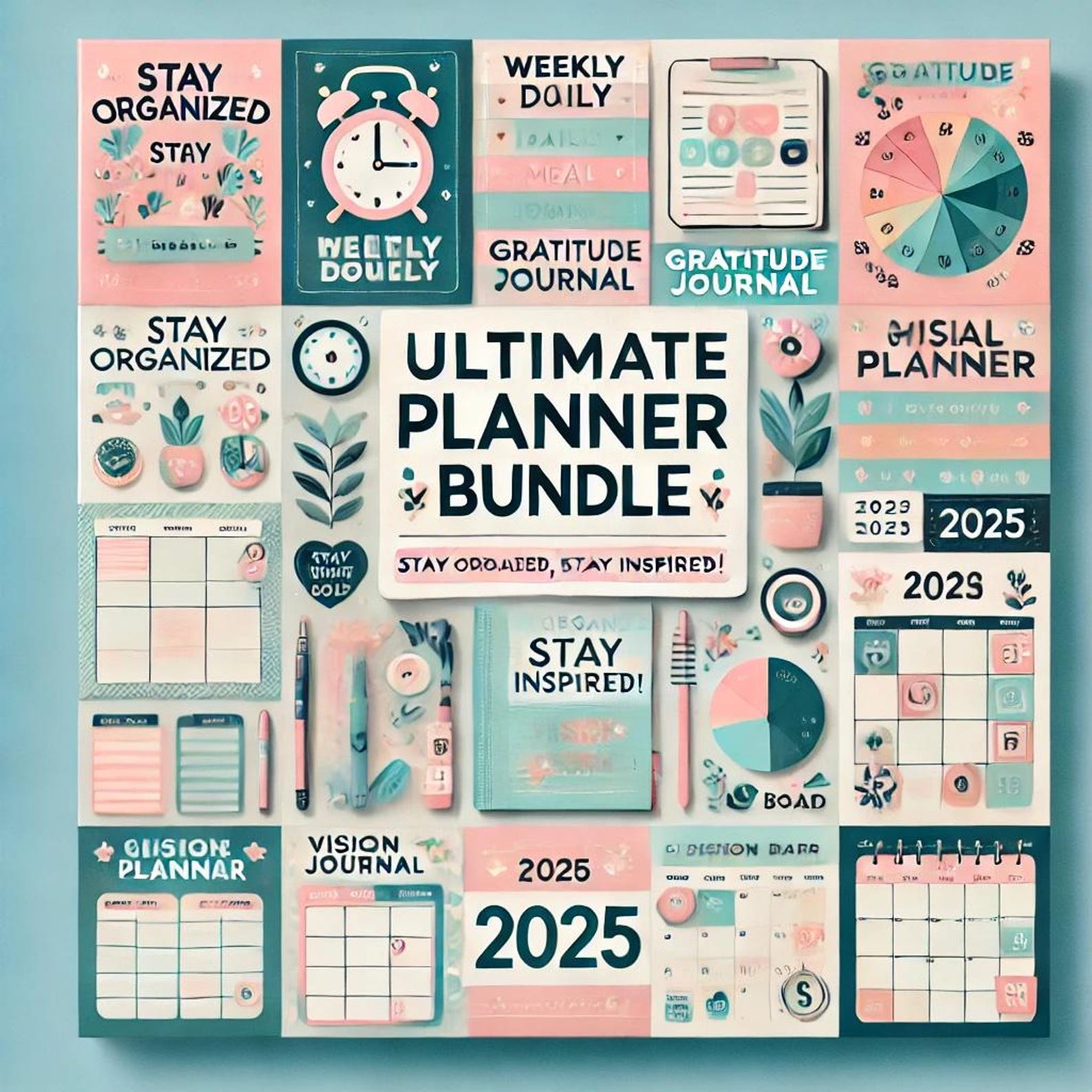 Printable Planner Bundle Daily, Weekly & Monthly Planners Vision Board ...