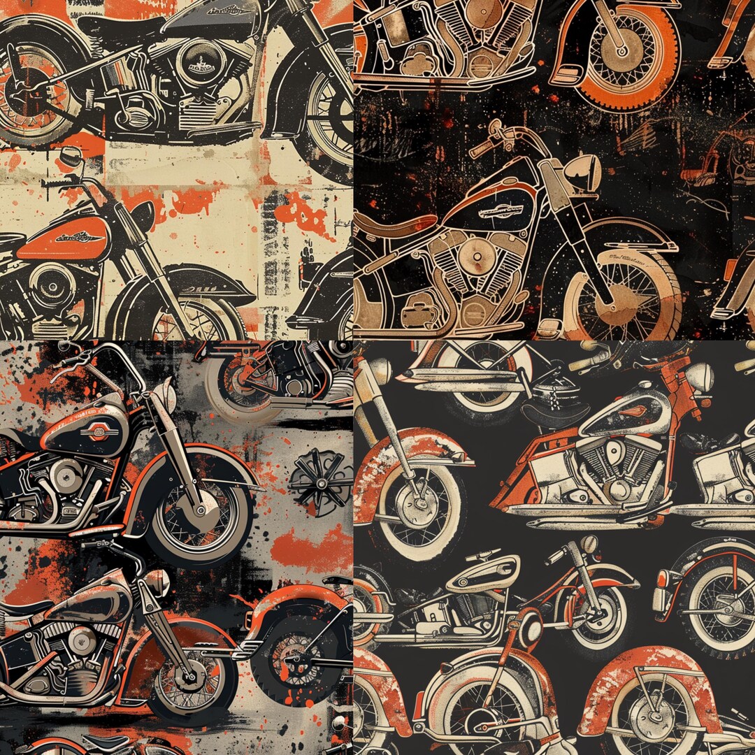 Vintage Harley Davidson 2 Digital Paper - Nostalgic Motorcycle Seamless ...