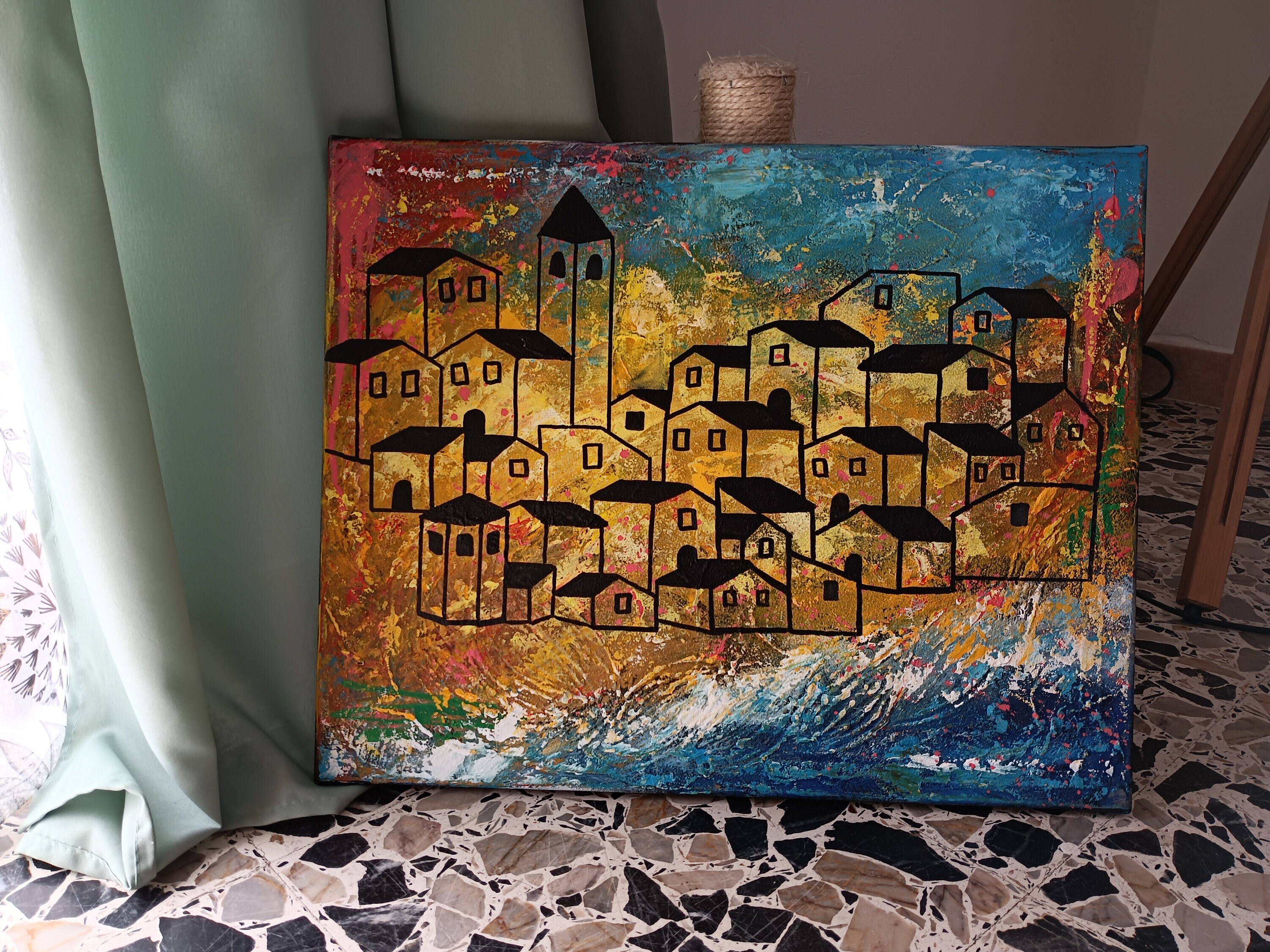 Abstract Acrylic Cityscape Painting on Canvas, Original Abstract Art ...