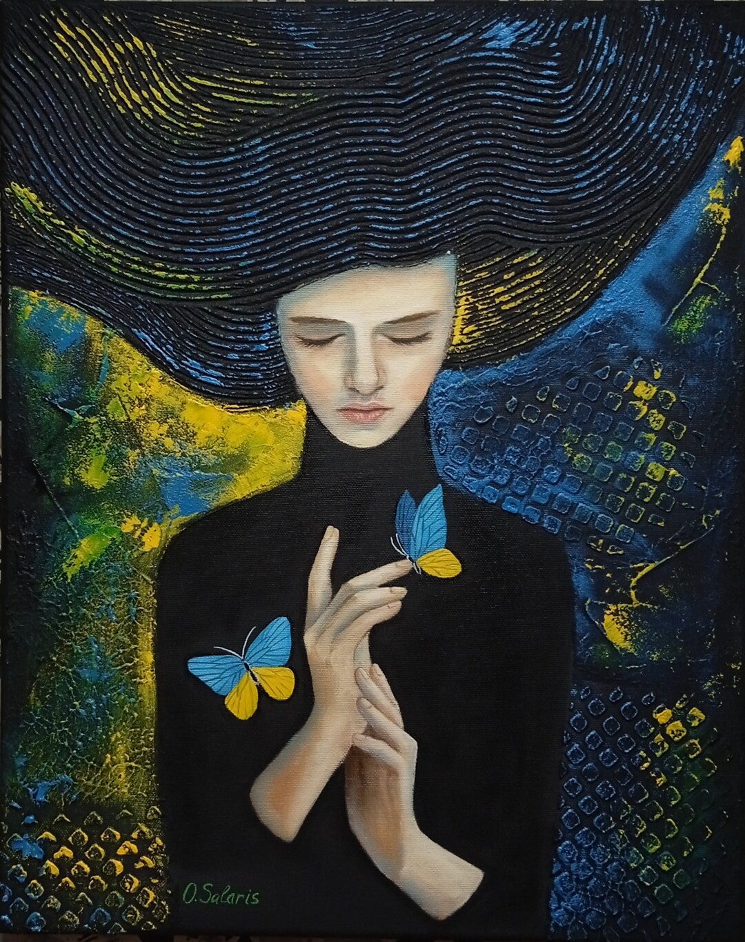 Original Oil Painting of Woman With Butterflies on Canvas, , Woman ...