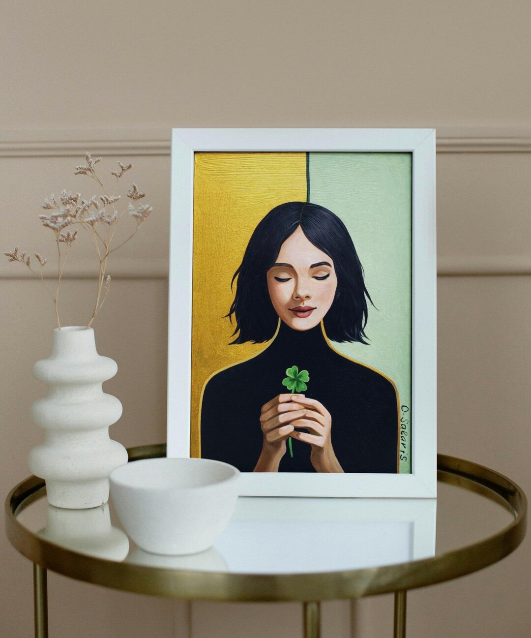 Lucky Shamrock Poster of Woman With Four-leaf Clover, St Patrick ...