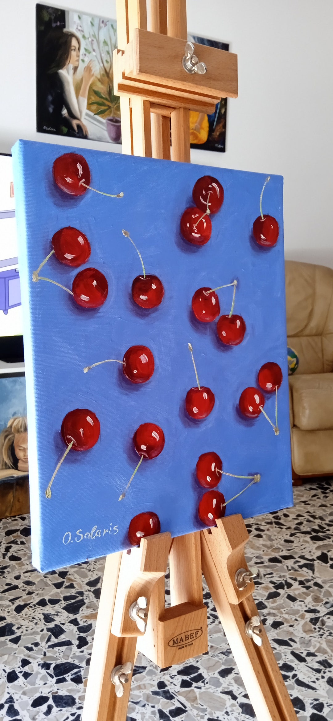Juicy Cherry Original Oil Painting, Red Cherry Painting, Summer ...