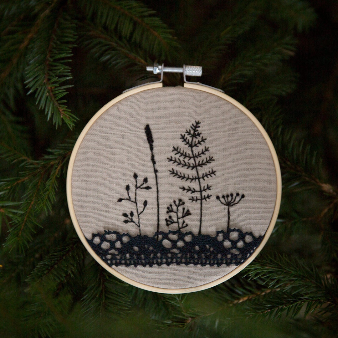 Minimalistic Hand Embroidery Wall Art Black Flowers and Plants With a ...