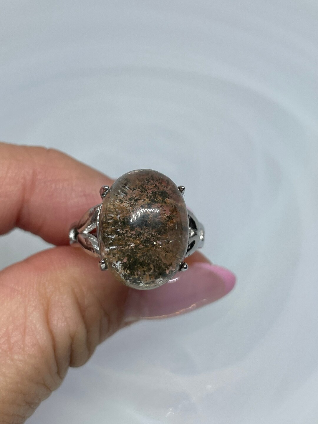 Lodolite garden Quartz Ring in Sterling Silver With Adjustable Band. - Etsy