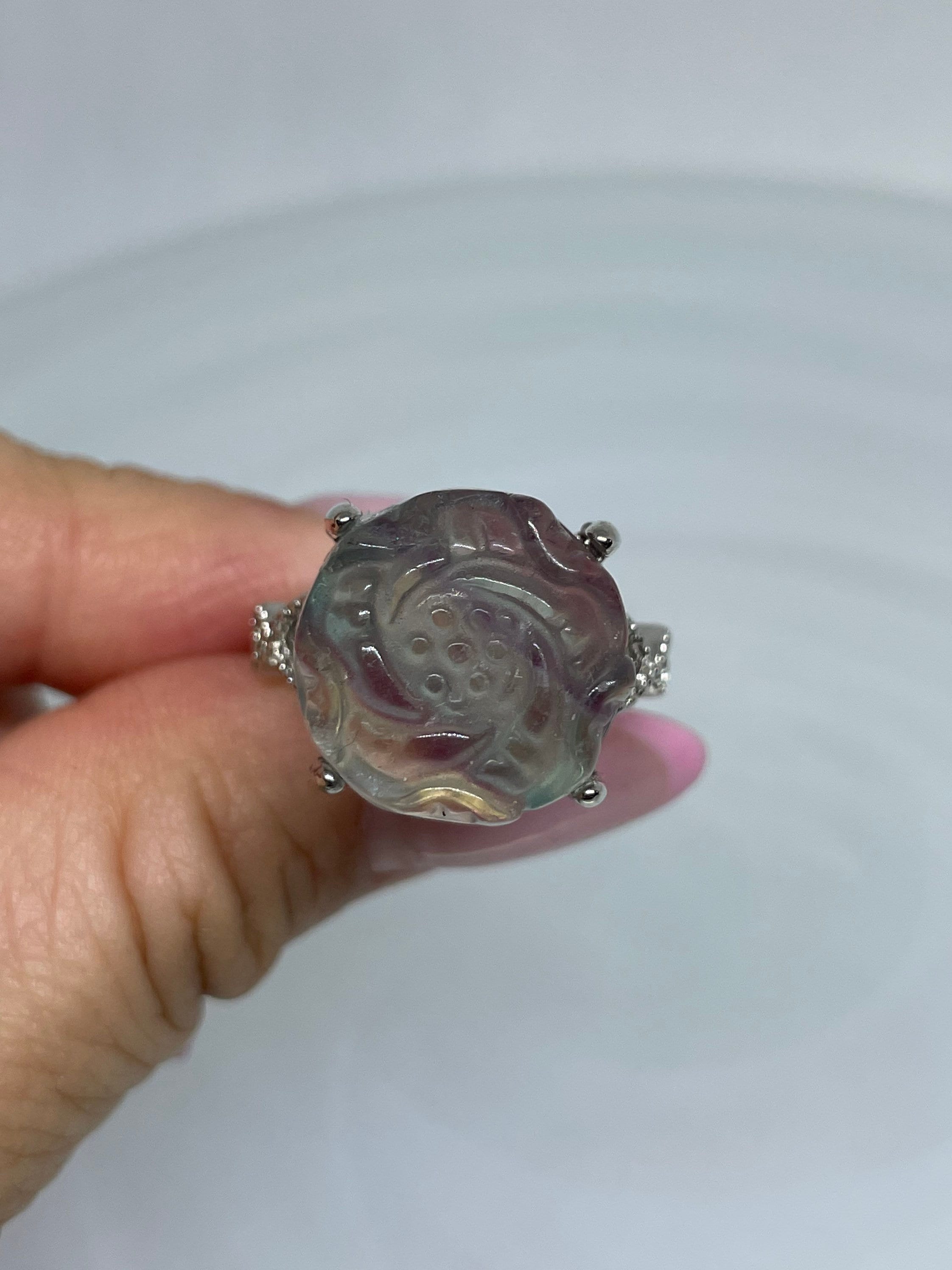 Fluorite Ring 925 Sterling Silver Adjustable Ring rose Shaped - Etsy
