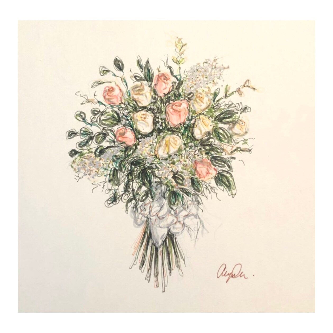 Custom Wedding Bouquet Drawing | Etsy