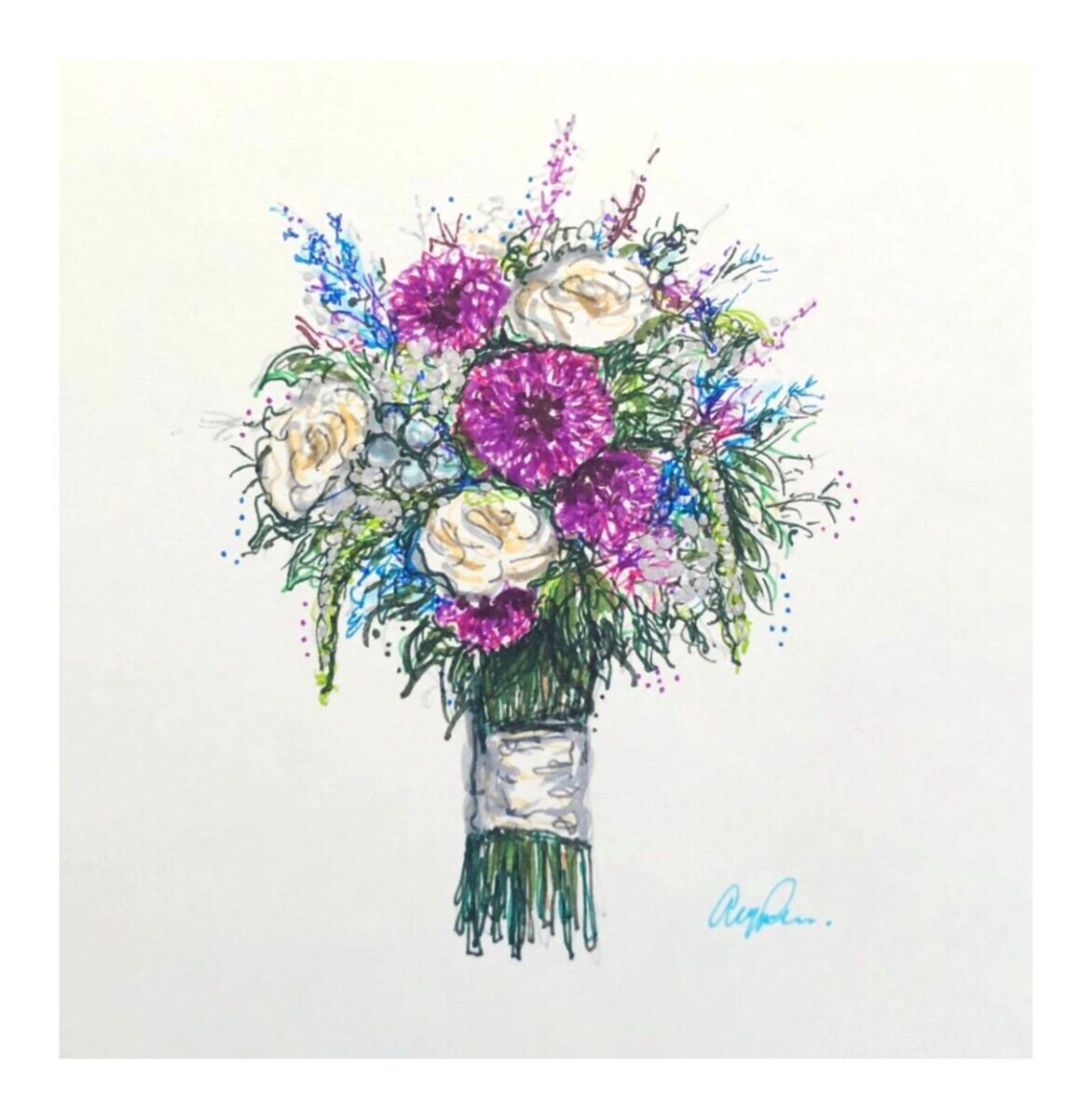 Custom Wedding Bouquet Drawing | Etsy