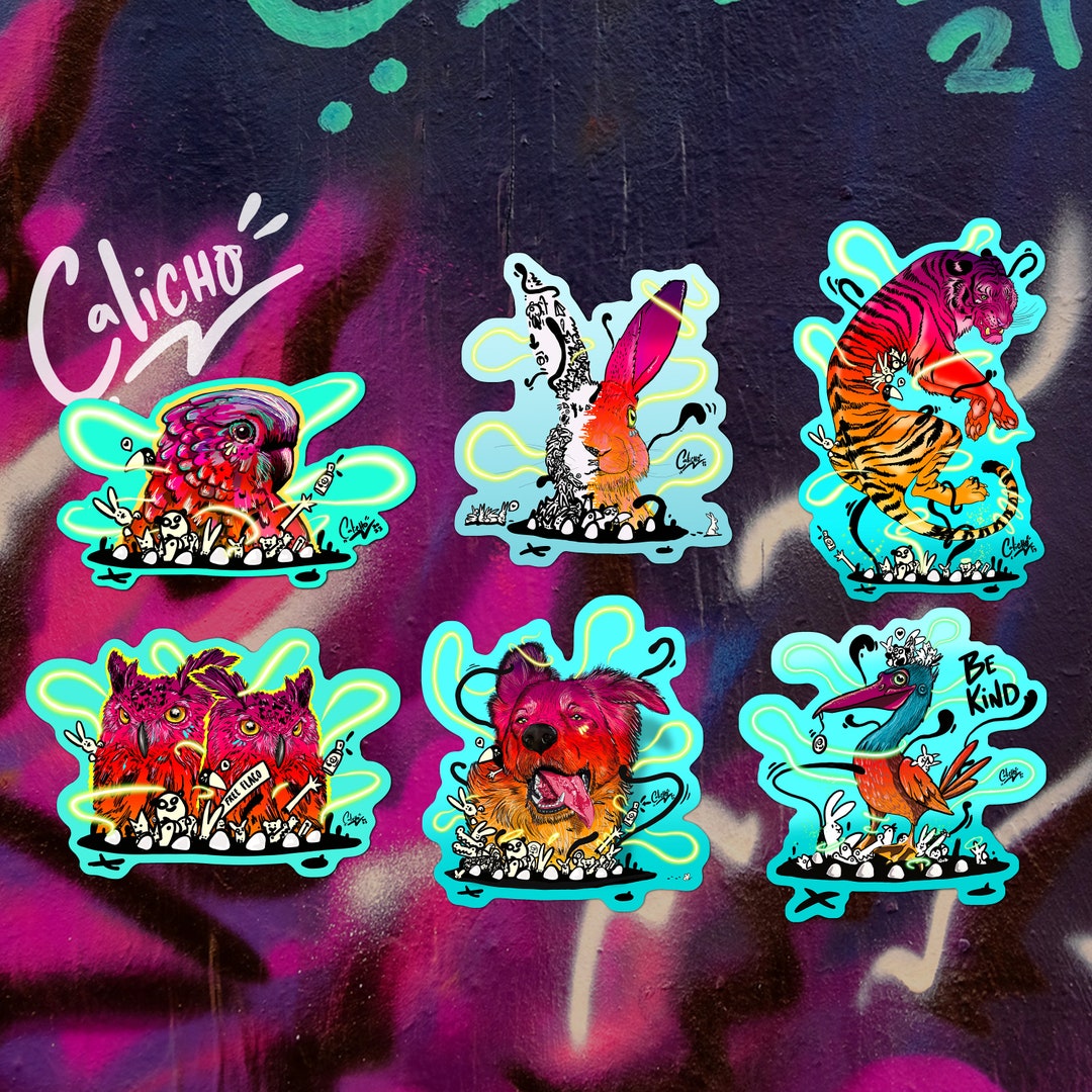 Colorful Animal Art Die Cut Sticker Bundle - Etsy