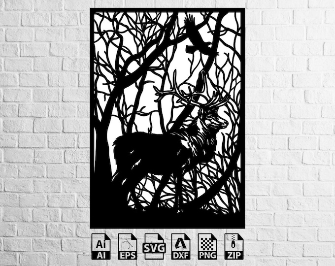Two Deer Design Laser Cut Svg Dxf Files Wall Sticker Engraving Decal ...