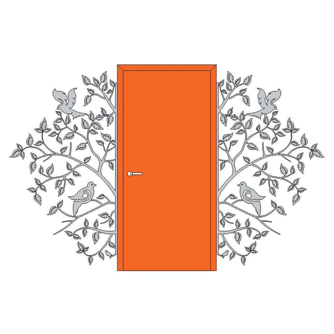 Tree Pattern Wall Front Door Drawing Dxf Format Leaf Pattern Birds Wall ...