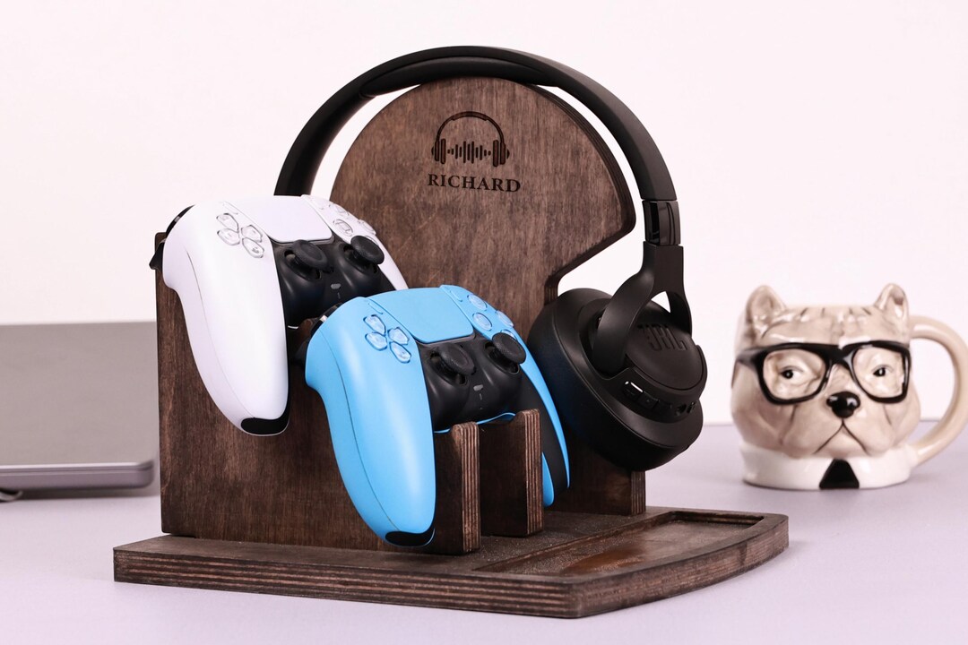 Personalized Wooden Headphones Holder and Controller Stand, Controller ...