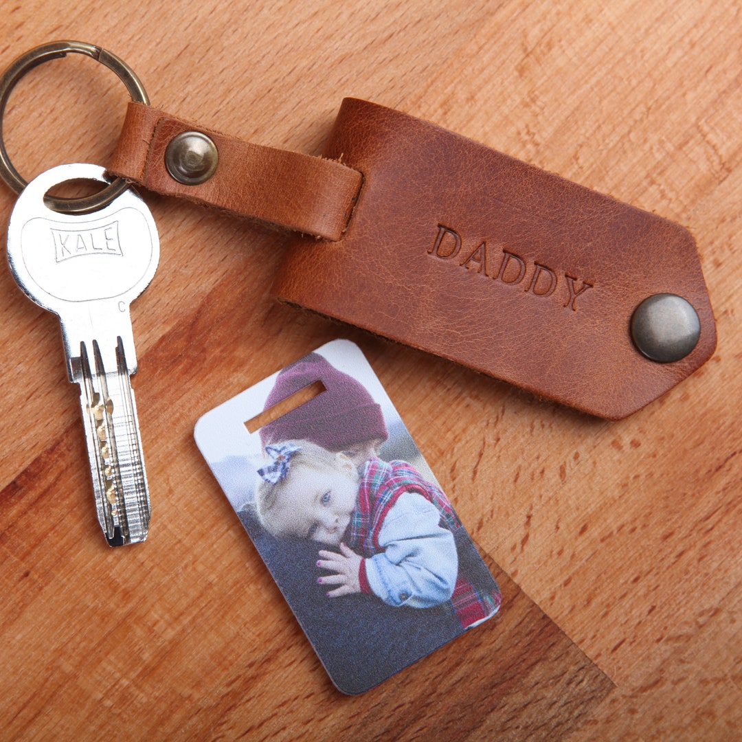 Dad Keychain Customize Photo, Personalised Dad Photo Keyring, Leather ...