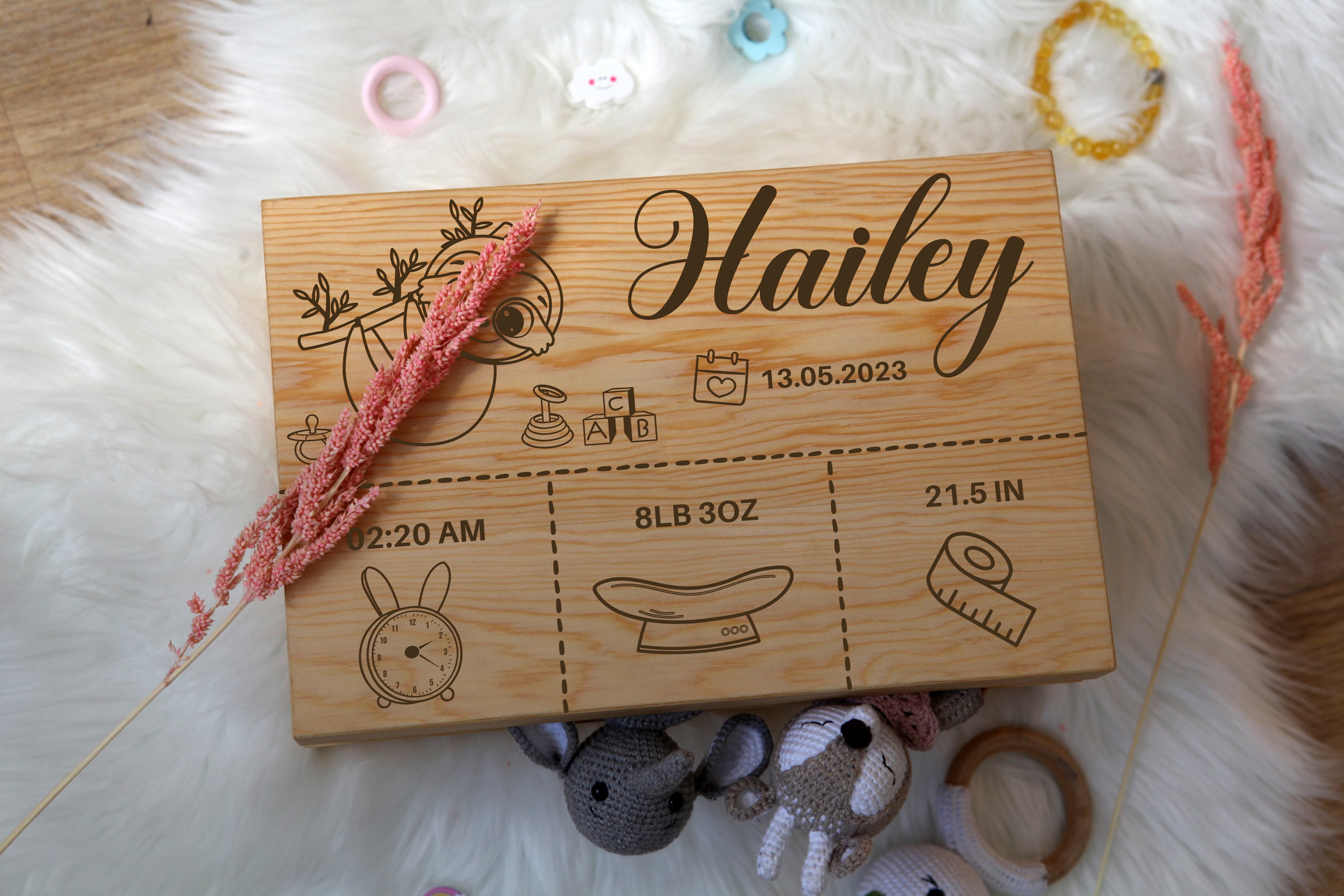 Personalised Baby Wooden Box With Birth Details - Wooden Box With Name ...