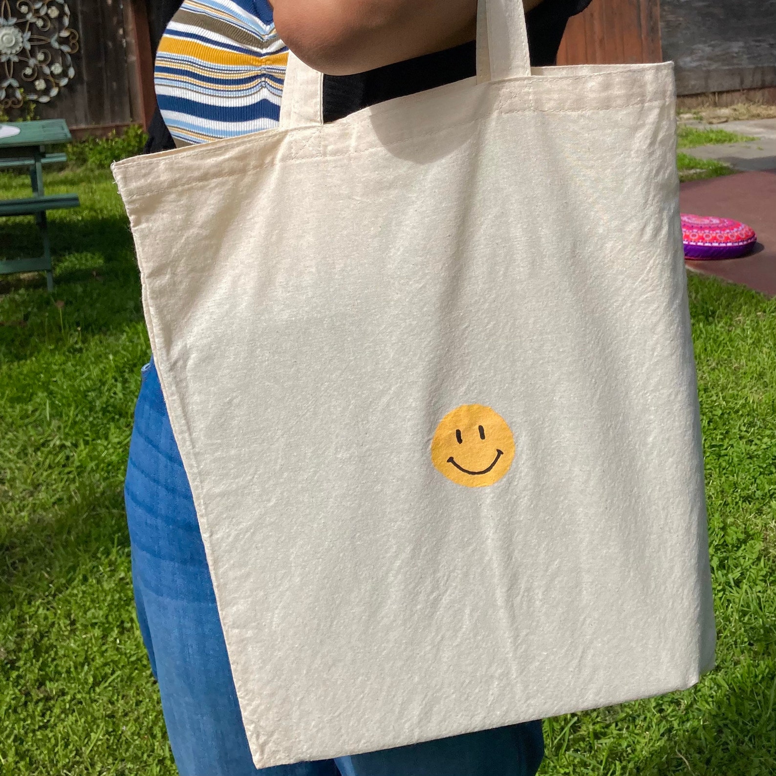 Smiley Face on Canvas Tote Bag (“16x 15” - Etsy