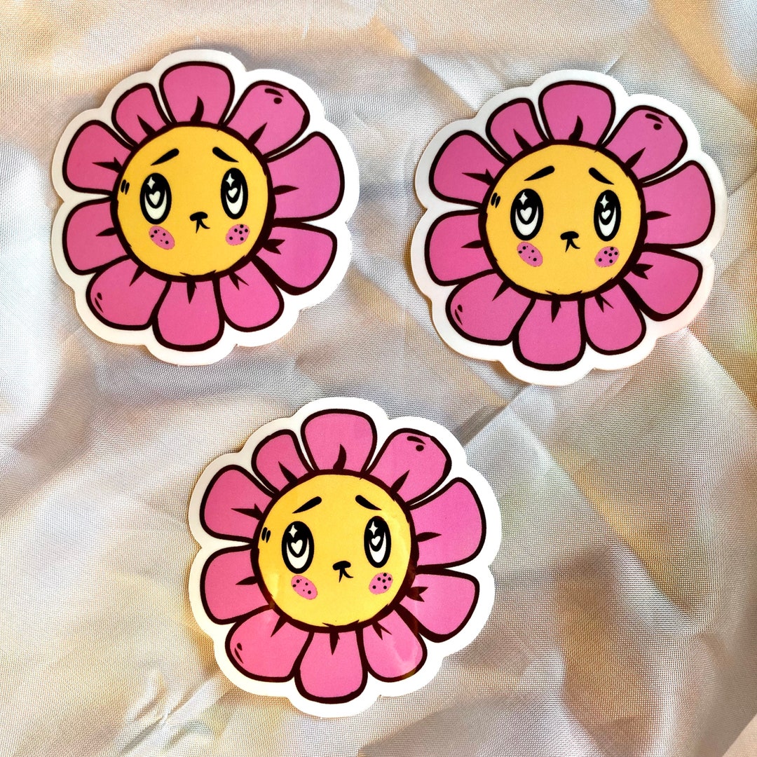 Sad Face Flower Vinyl Sticker/ Pink Flower Stickers/ - Etsy