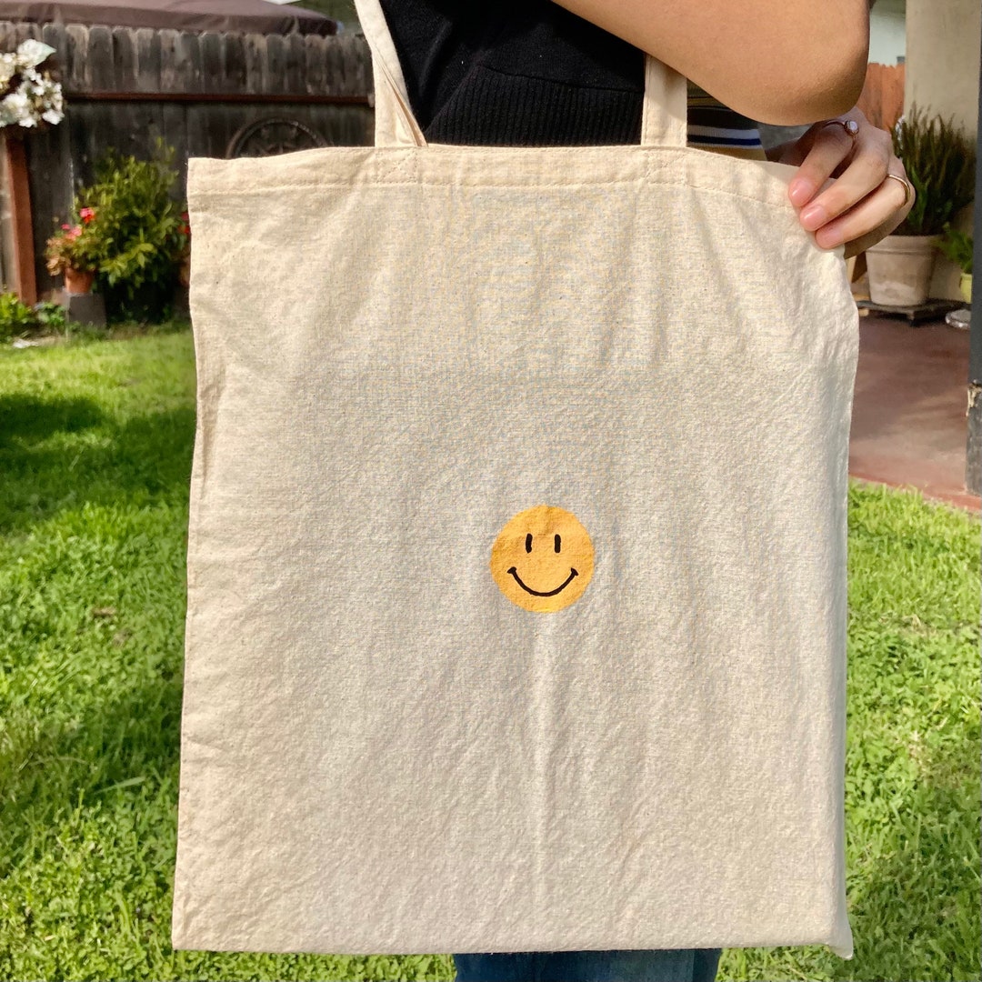 Smiley Face on Canvas Tote Bag (“16x 15” - Etsy