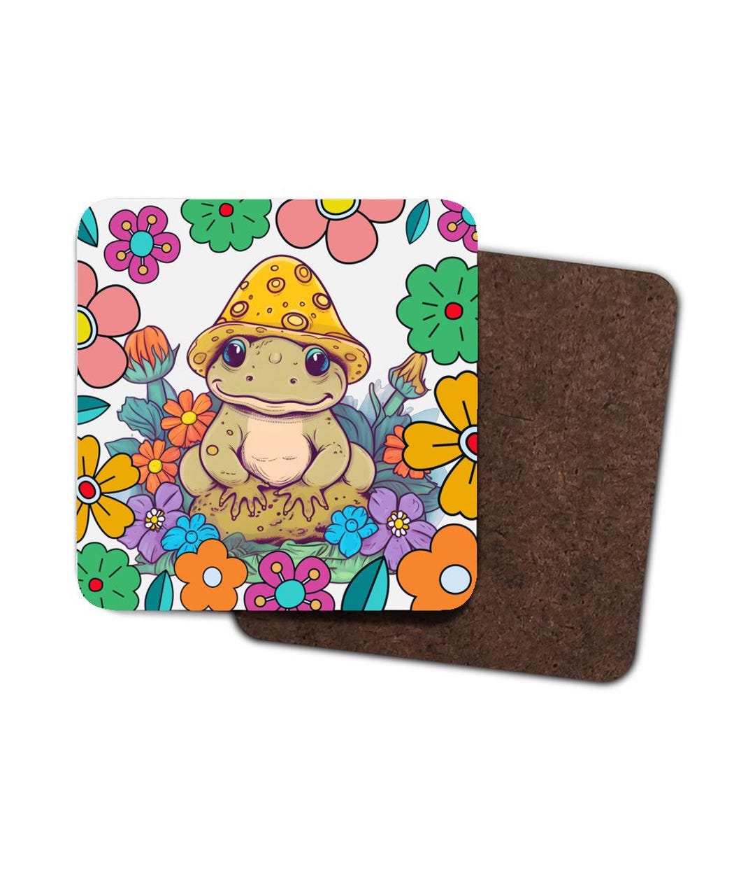 Frog, Toad, Colourful Floral, Hippy Design, Single Coaster, Toad Design ...
