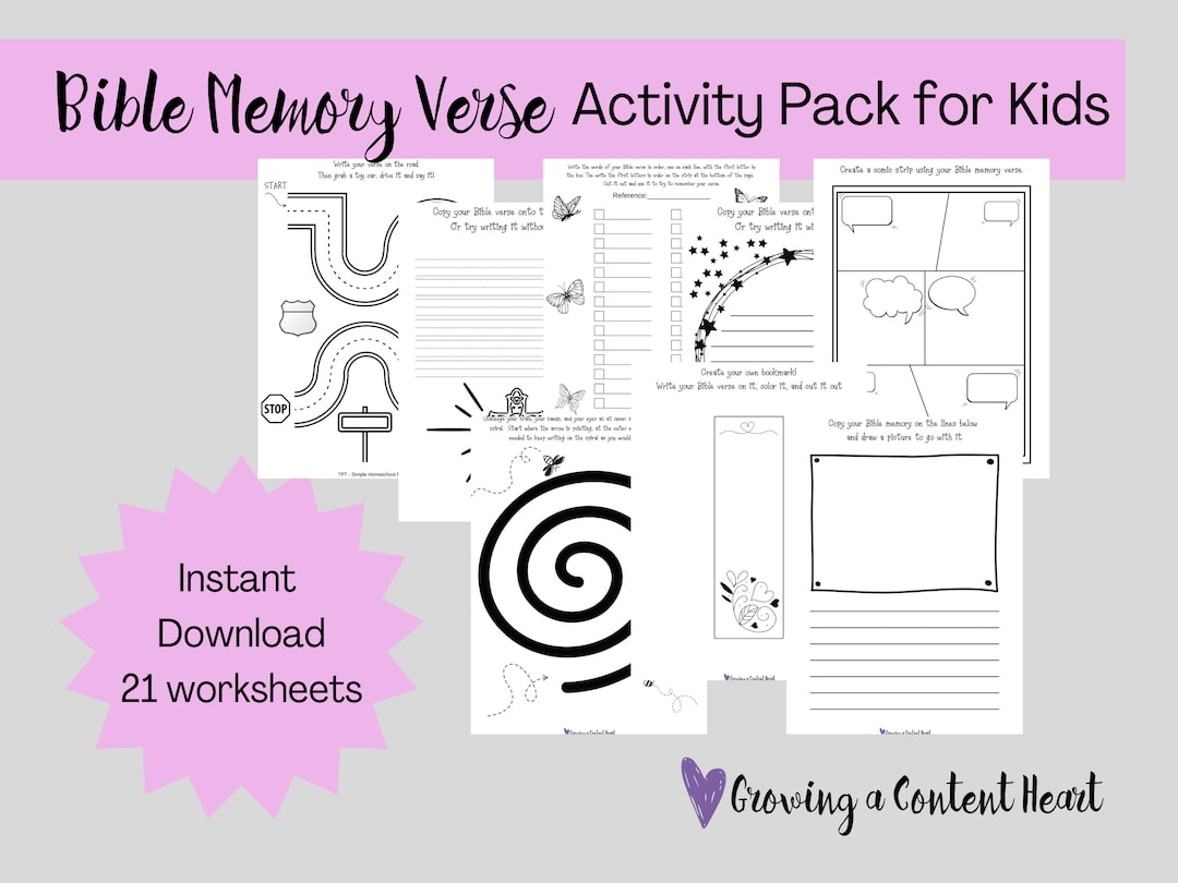 Bible Memory Verse Activity Pack for Kids Fun Bible Worksheets 21 Pages ...