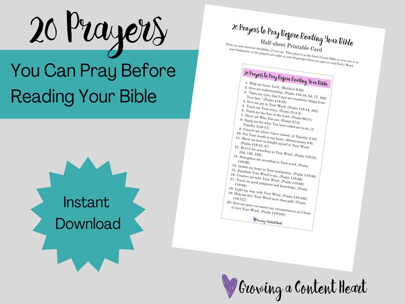20 Prayers to Pray Before Reading the Bible Printable Bookmark, Card ...