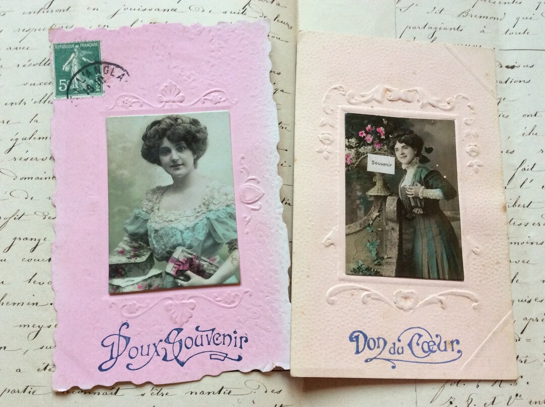 Paire de cartes postales manuscrites Français vintage avec fleurs ...
