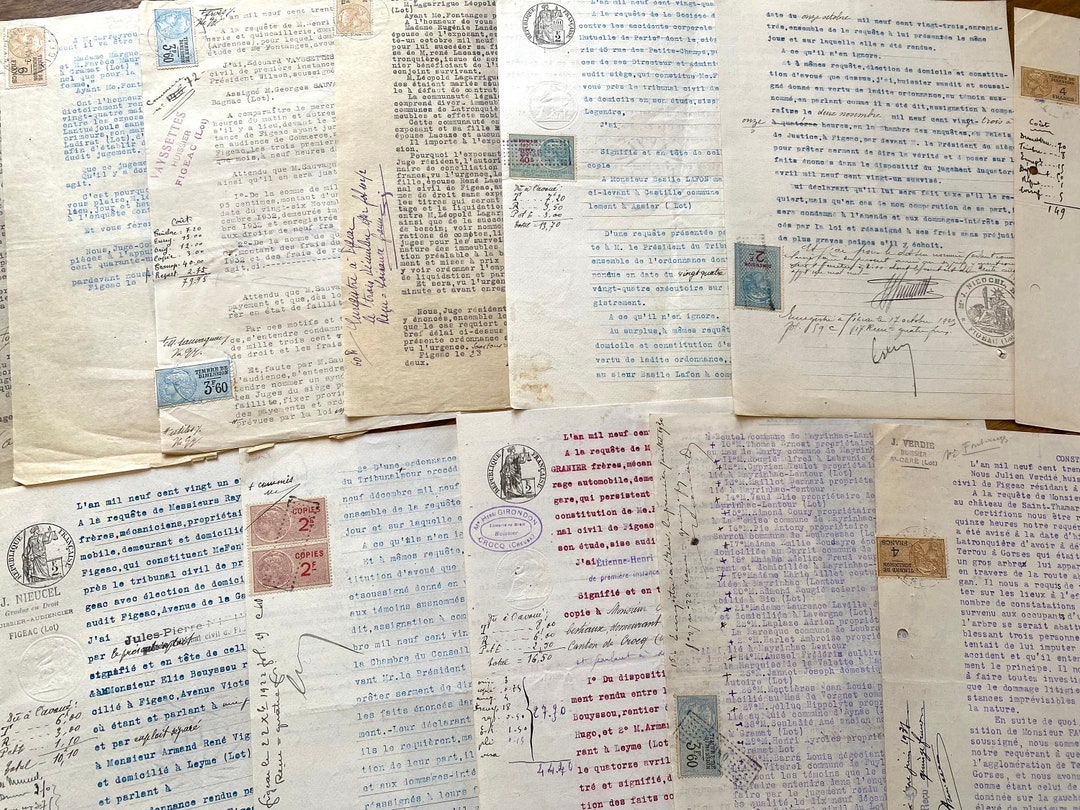 NEW STOCK Lovely Vintage Collection of 1930s Typed French Legal Papers ...