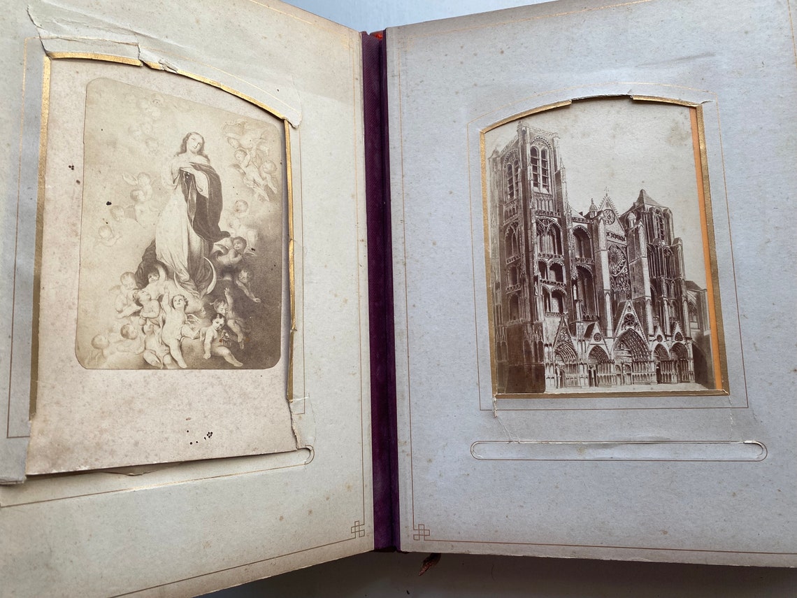 Large Heavy Vintage Very Scruffy French Photograph Album With 40 Old ...