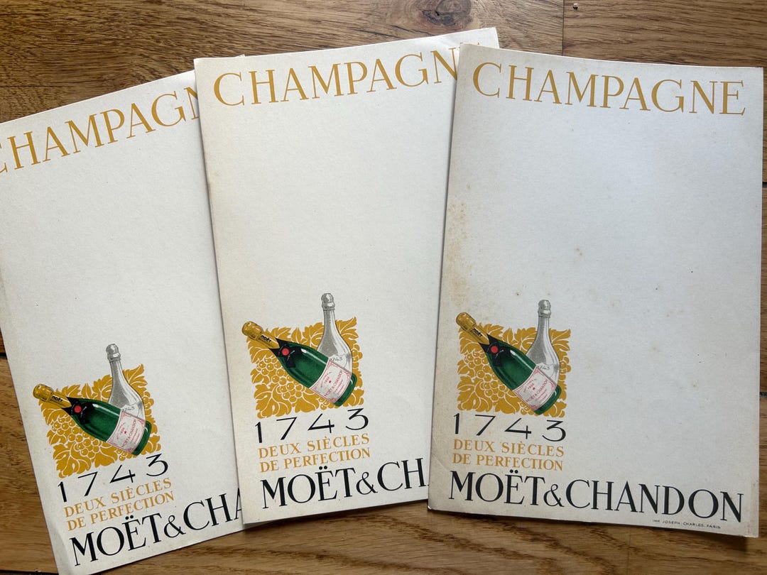 NEW STOCK Lovely Rare Vintage Trio of Champagne Menus by Moet & Chandon ...