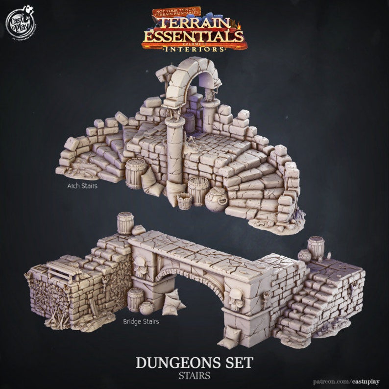 Dungeon Stairs • Dungeon Set • Terrain Essentials • 3D Printed 32mm ...