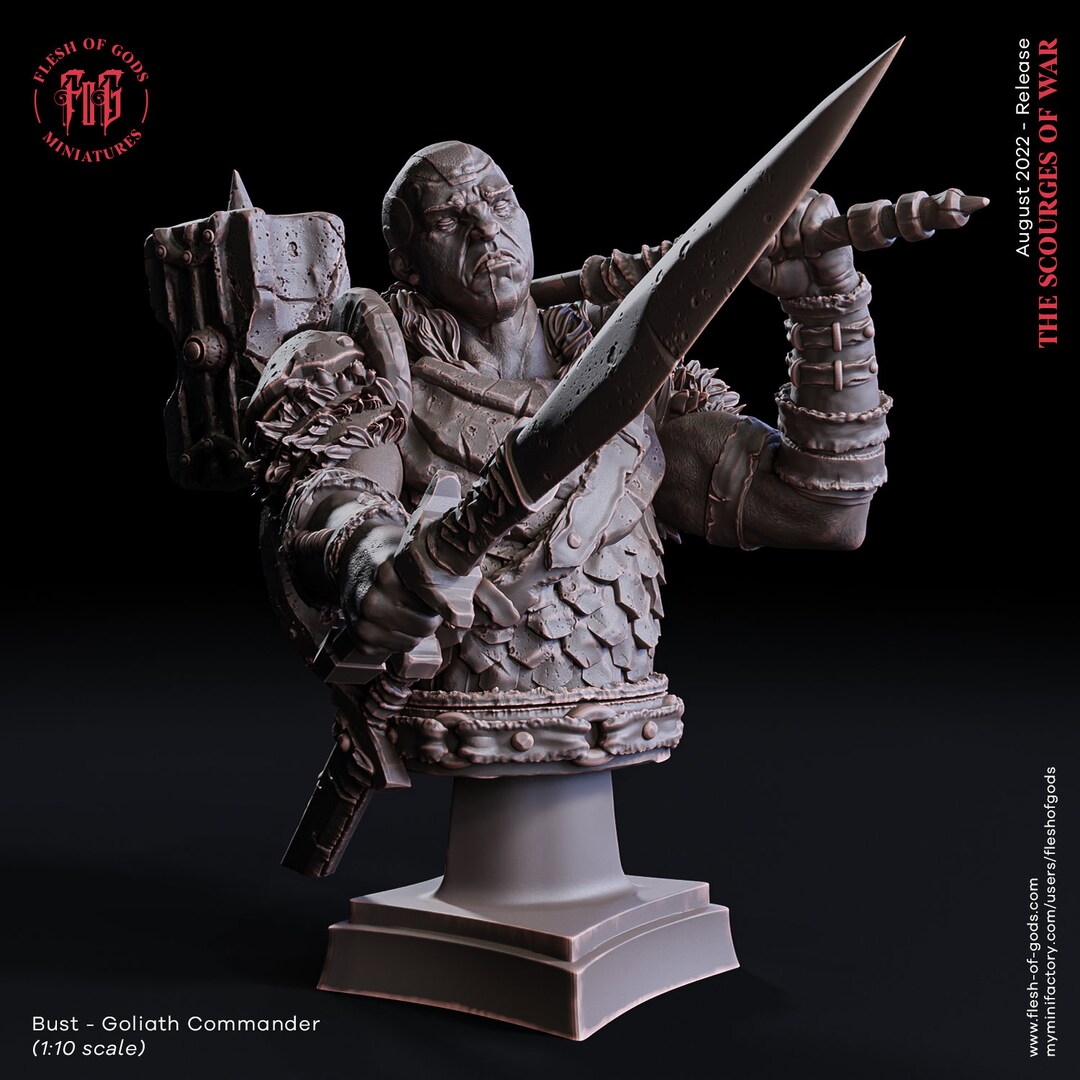 Goliath Commander - Bust • the Scourges of War • Flesh of Gods • 3D Printed 32mm Tabletop ...