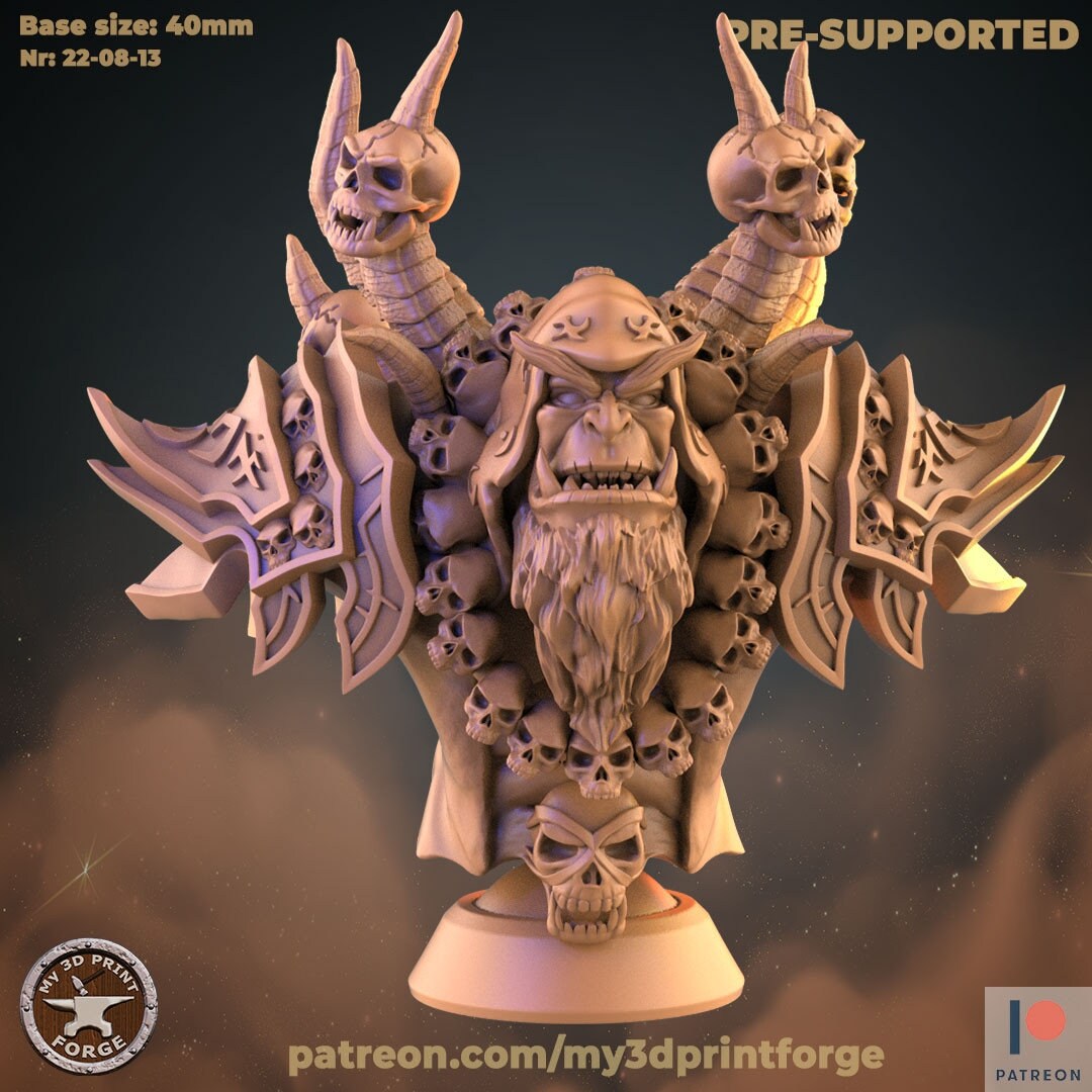 Bust Guldan • Chaotic Evil Orcs • My 3D Print Forge • 3D Printed 32mm ...