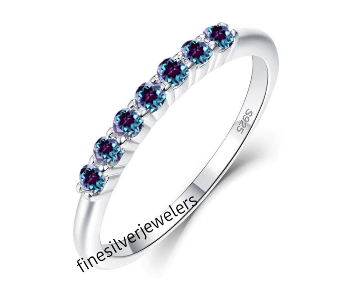 Eternity Band/2mm Alexandrite Wedding Ring/925 Sterling Silver Ring ...
